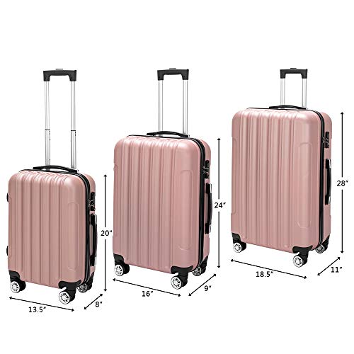 Outvita 3 Piece Suitcase Set Lightweight Hardside Luggage Sets with TSA Lock and Spinner Wheels, Carry on Rolling Suitcases for Business, Travel, School Starts- Rose Gold
