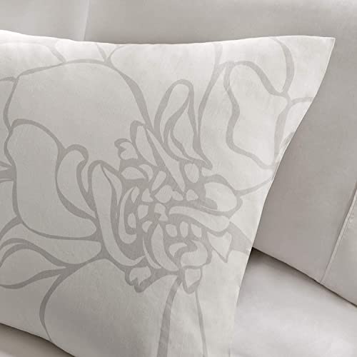 Madison Park Lola 100% Cotton Duvet Set Beautiful Floral Pattern, Ruffle Border Design All Season, Breathable Comforter Cover Bedding, Matching Shams, Full/Queen(90"x90"), Purple/Grey 6 Piece