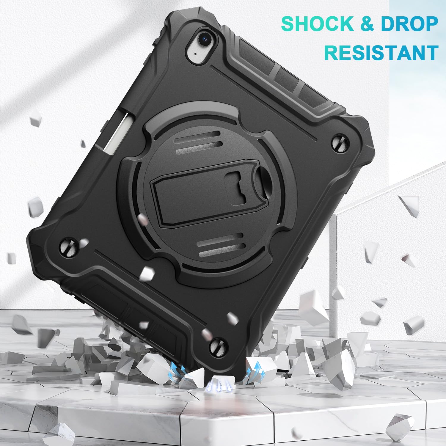 ZtotopCases for iPad 10th Generation Case 10.9 Inch, Shockproof Rugged Drop Protection Cover with 360° Rotatable Kickstand & Shoulder Strap & Pencil Holder for 10.9'' iPad Case 2022 Released, Black