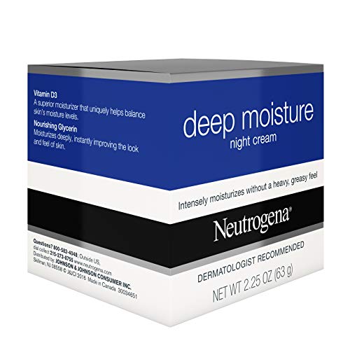 Neutrogena Deep Moisture Night Cream with Glycerin & Vitamin D3, Facial Moisturizer for Dry Skin with Shea butter, Glycerin, Vitamin D3, Non Greasy & Non Comedogenic, 2.25 oz