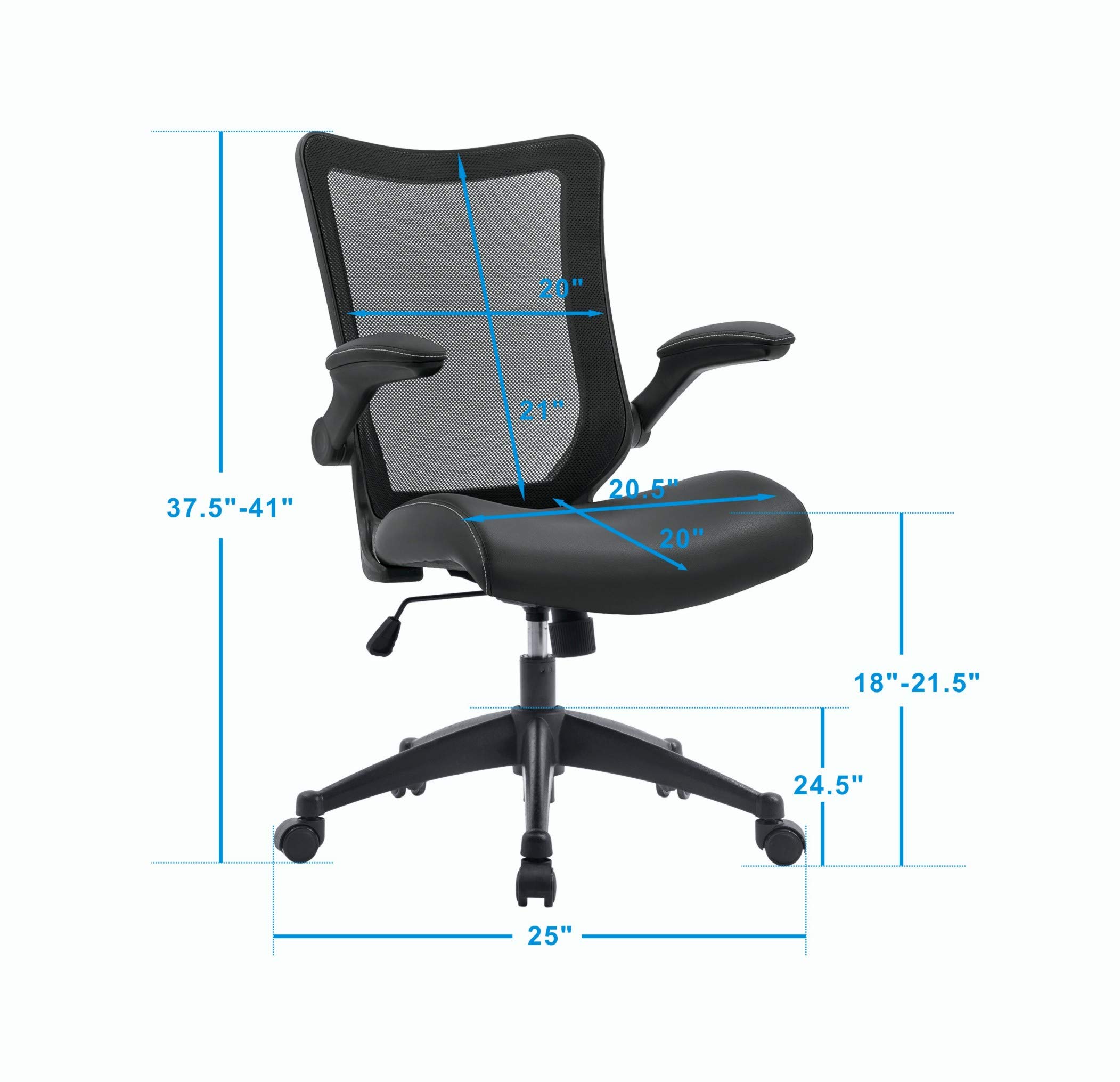 OFFICE FACTOR Office Chair 300Lbs Weight Capacity Flip-up arms Anti-Scratch Wheels Mesh Back and Faux Leather Seat Lumbar Support Computer Ergonomic Task Desk Chair (Black Desk Chair)