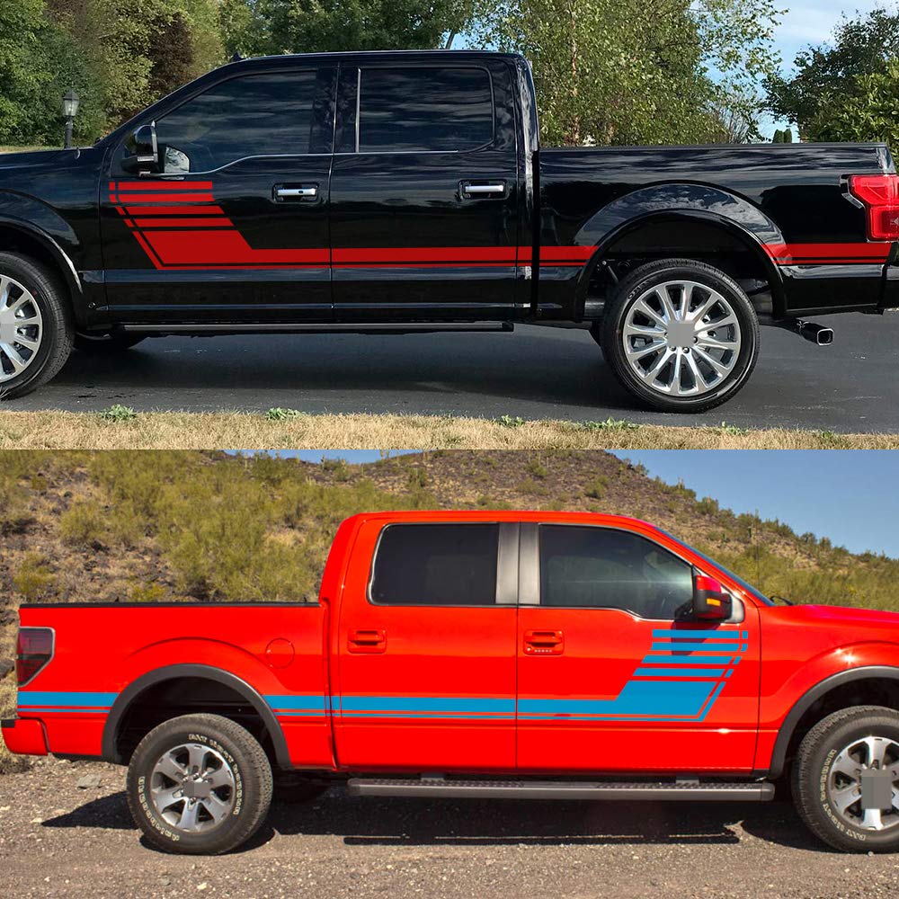 MVMTVT 2PCS Car Side Decals Sticker for Ford F150 Sport Auto Body Side Stripe Decal Skirt Car Door Side Hockey Stripe Graphical Decal Vinyl Stripe Decal Decoration (Matte Black)