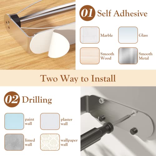 Paper Towel Holder Under Cabinet, Effortless Tear and Space-Saving, Single Hand Operable Paper Towel Holders with Damping Effect, Self-Adhesive or Drilled Paper Roll Holders for Kitchen, Bathroom, RV