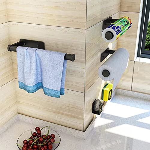 Paper Towel Holder, Aheucndg Wall Mount Paper Towel Holder, for Kitchen or Bathroom Self-Adhesive or Drill Mounting Paper Roll Holder (Black 1Pack)