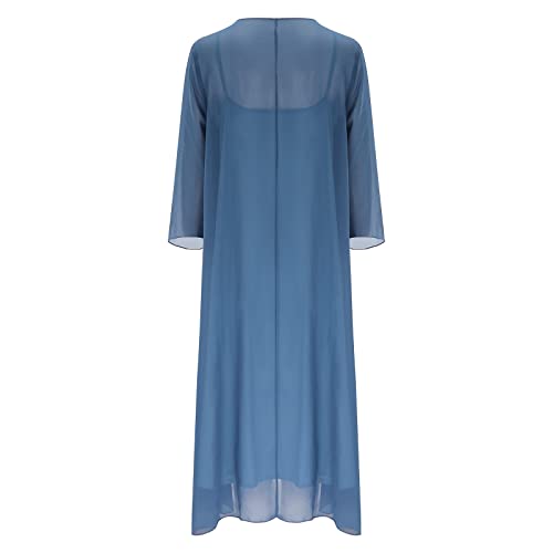 Sequin Women Vintage Floral Sleeveless Dress 2 Piece Set Womens Chiffon Beach Midi with Cardigan Suit Classy Blue