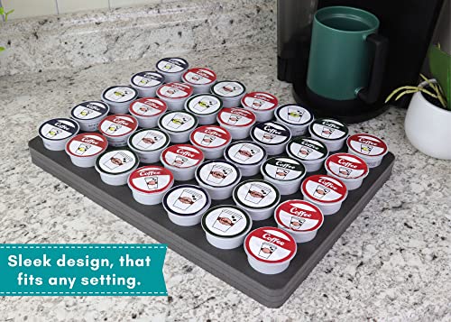Polar Whale Coffee Pod Storage Organizer Tray Drawer Insert for Kitchen Home Office Waterproof 10.9 x 14.9 Inches 35 Slots Compatible with Keurig K-Cup Durable Dark Gray Foam Made In The USA