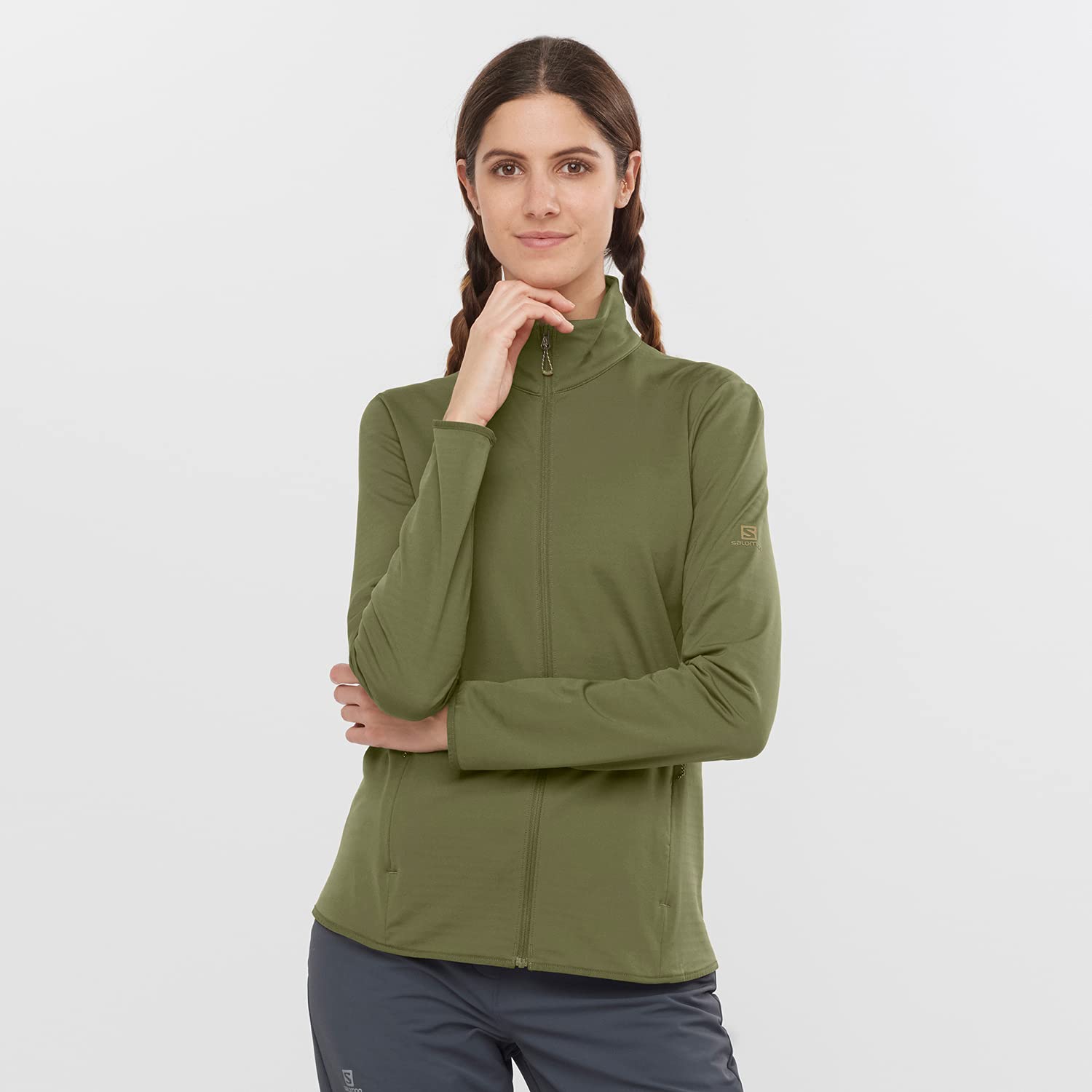 Salomon Women's Standard OUTRACK Full Zip MID W, Olive Night, L