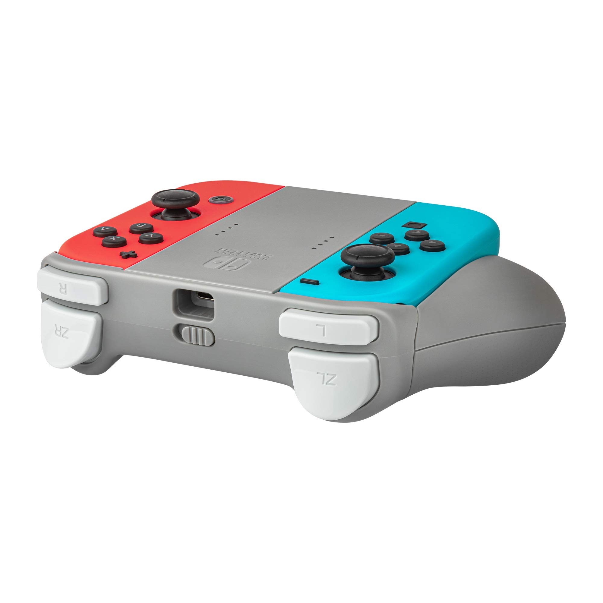 PDP Nintendo Switch JoyCon Grip with Charger, Joy-Con Ergonomic Comfort Nintendo Switch Controller Grip, JoyCon Trigger extensions and Battery indicators, Full Size Plus (Red/Blue)