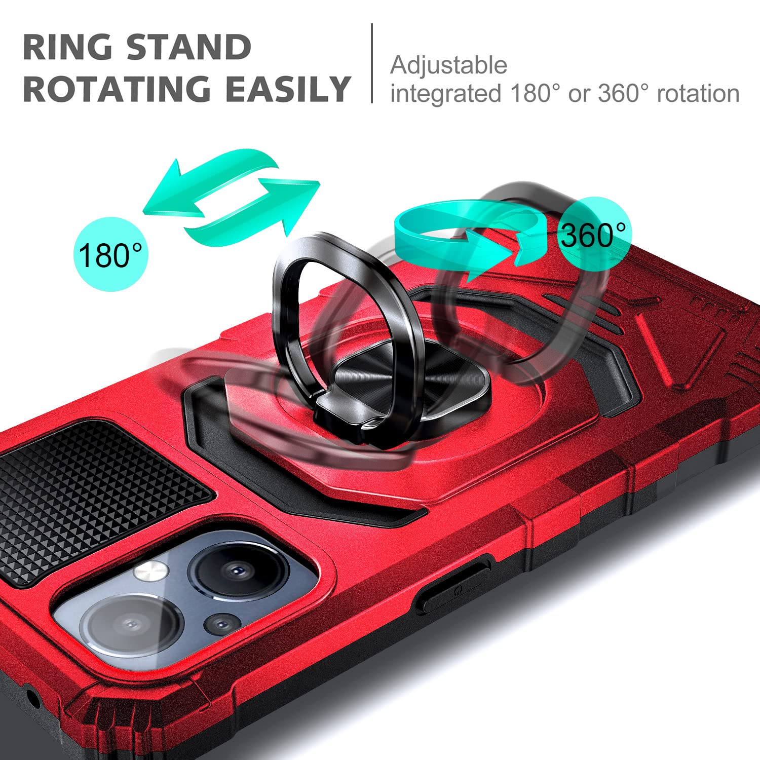 NZND Case for OnePlus Nord N20 5G with Tempered Glass Screen Protector (Maximum Coverage), Heavy-Duty Cover Case [Military-Grade] Full-Body Protective, Magnetic Car Ring Holder (Black)