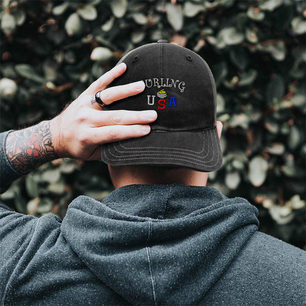 Richardson Trucker Mesh Hat Curling USA B Embroidery Cotton Dad Hats for Men & Women Snapback Black Charcoal