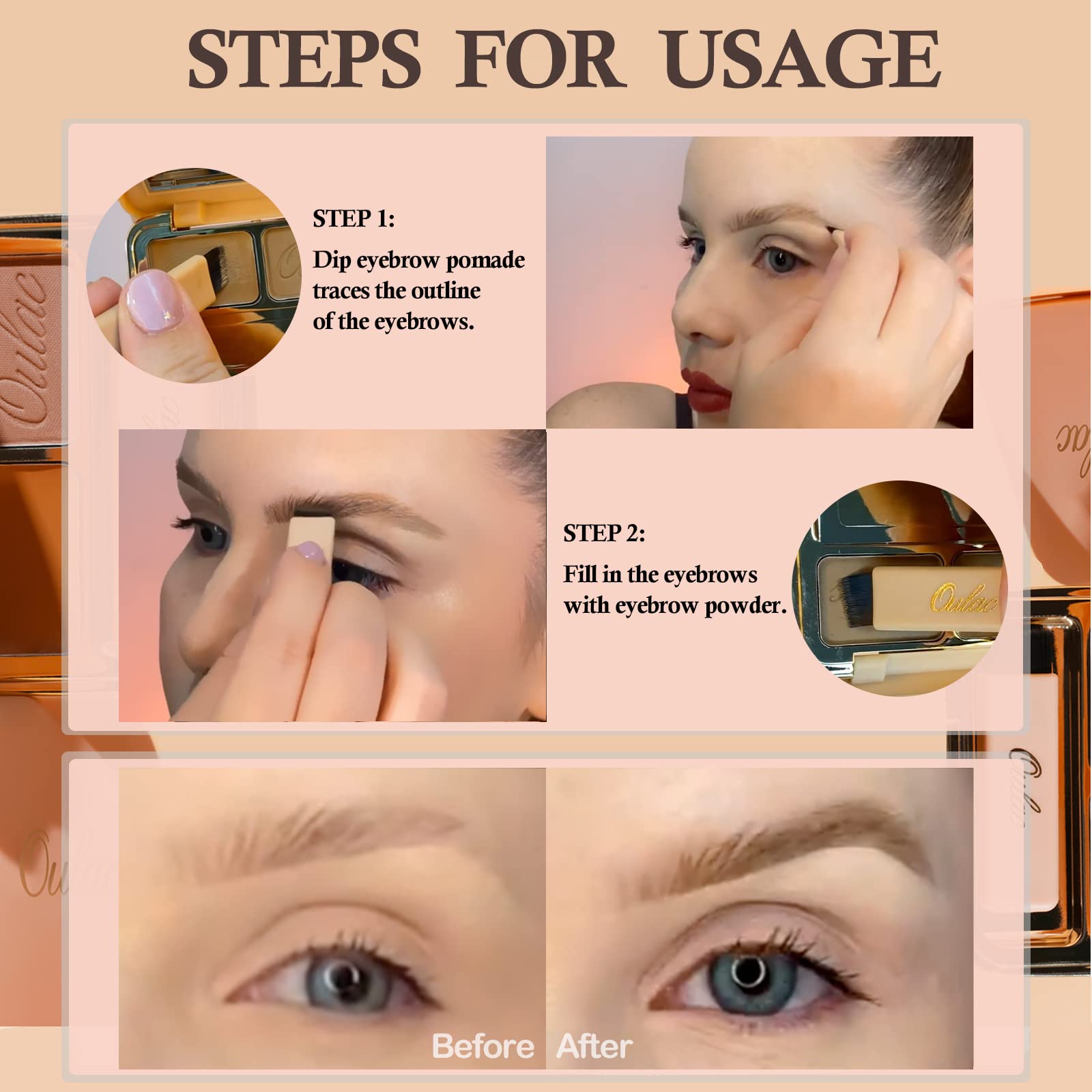 Oulac Waterproof Light Eyebrow Powder Kit with Brow Brush 2 in1 Long Lasting Instant Eyebrow Pomade & Powder Natural Makeup for Sparse Brows 3.2 g/0.11 oz (Golden Blonde)