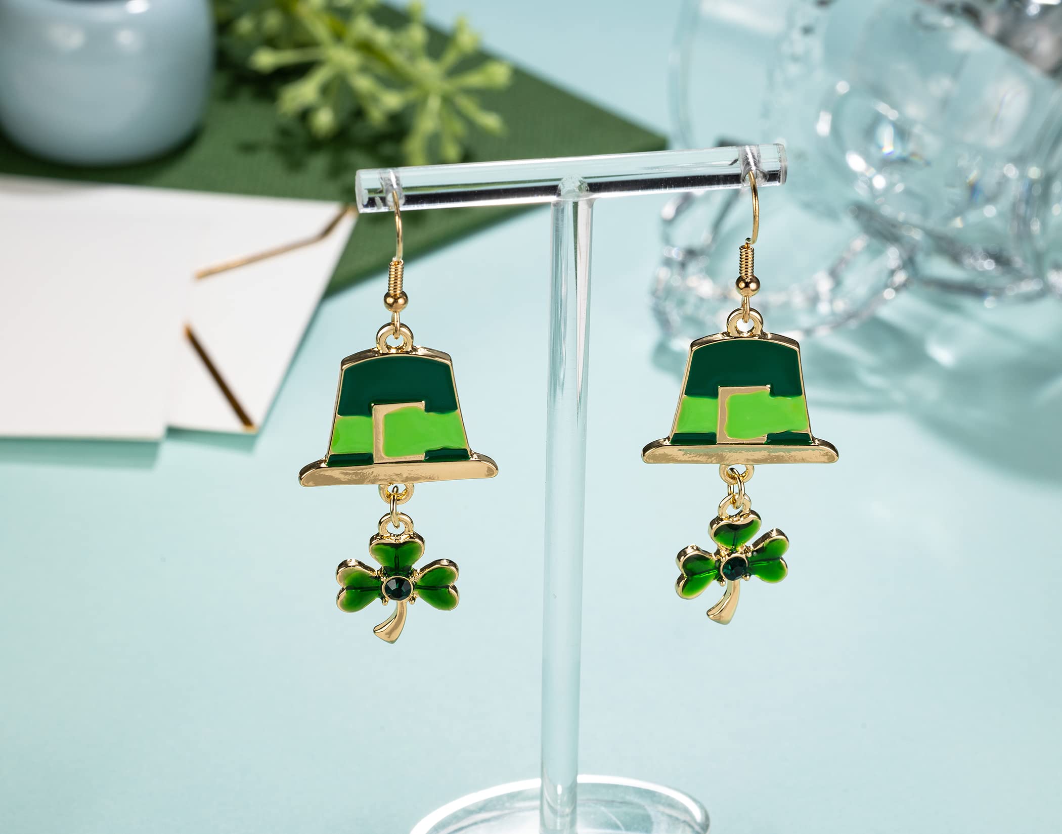 ST Patricks Day Lucky Charm Blessed Hat Clover earrings Saint Patrick's gift