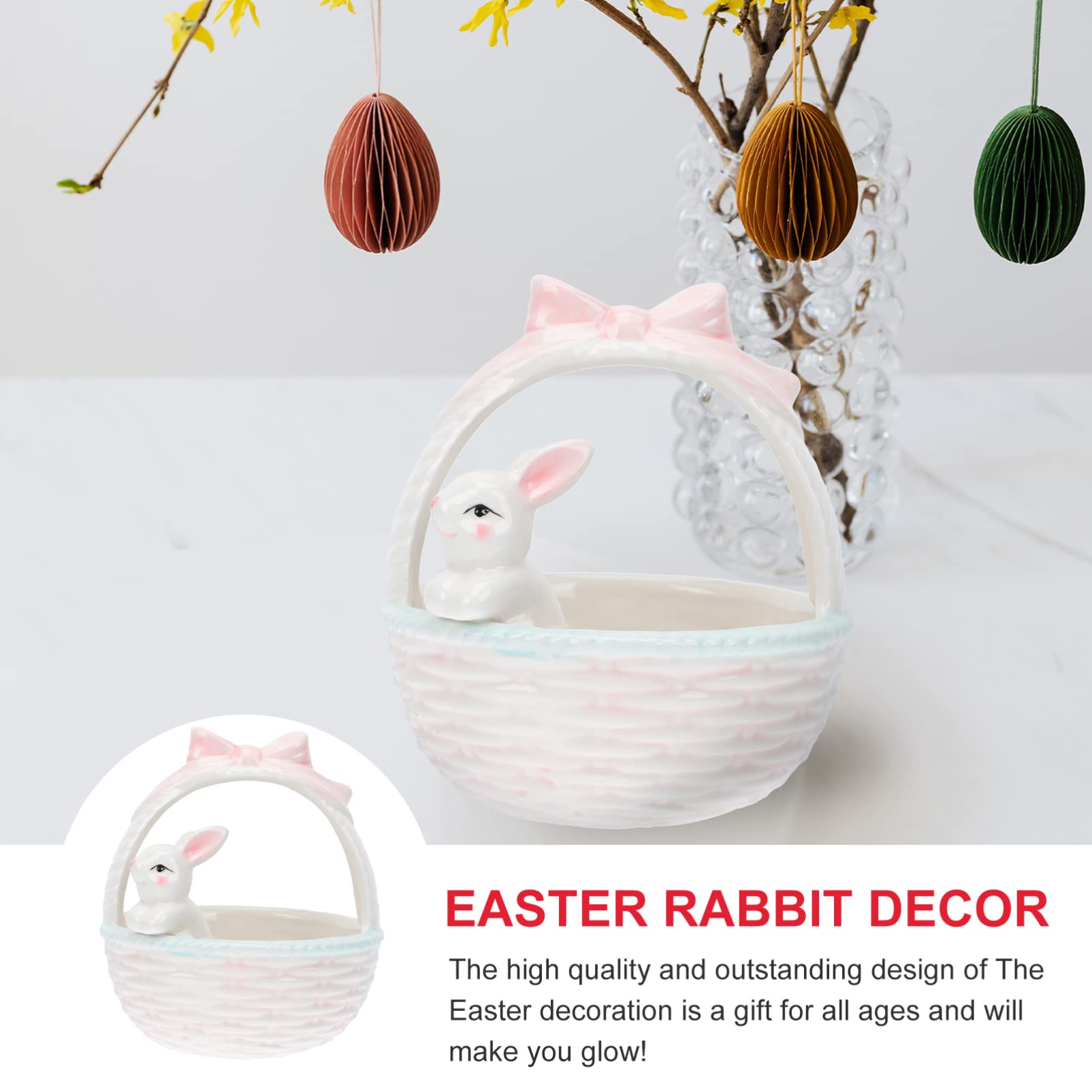 Rabbit Doll Ceramic Fruit Bowl Bunny Candy Basket Porcelain Rabbit Dish Small Items Dish Salad Bowl Dessert Serving Bowls Flower Pot Easter Party Tableware Easter Party Favor Gift
