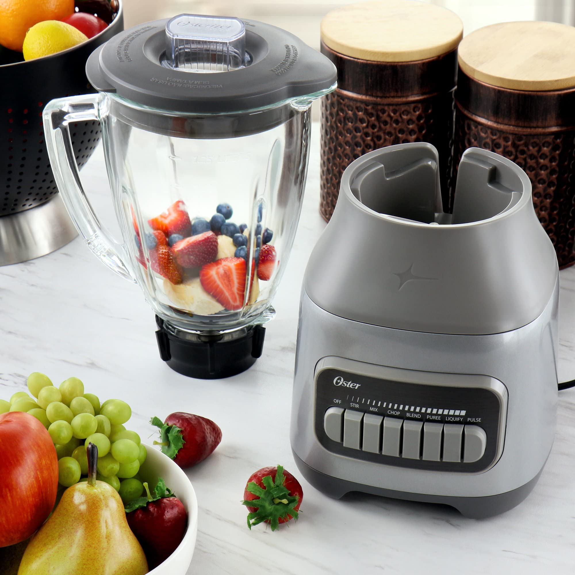 Oster Pulverizing 800 Watts 6 Cup Power Blender in Gray with High Speed Motor