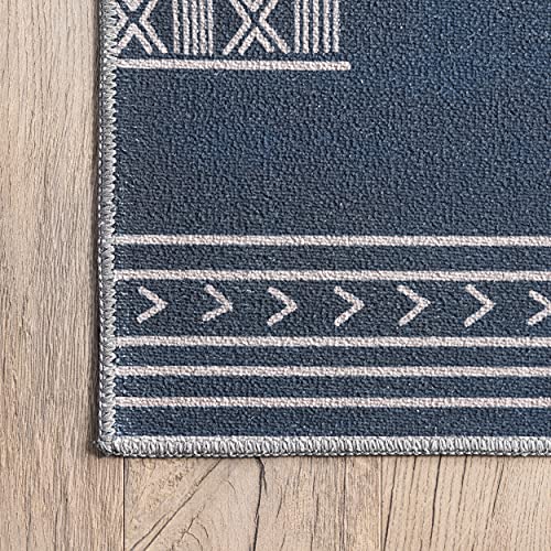 nuLOOM Arina Machine Washable Global Inspired Simplistic Tribal Ultra Thin Area Rug, 8' x 10', Navy