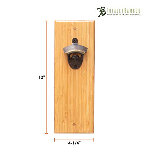 Totally Bamboo Wall Mounted Bottle Opener with Magnetic Cap Catcher