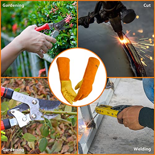 Welding Gloves, Welder Gloves 14 Inch Leather Heat Resistant Forge Welders Gloves for Mig/Tig/Arc Welder