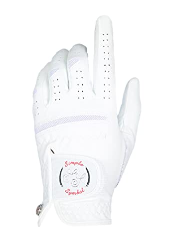 SIMPLE SYMBOL Women's Golf Glove Microfiber with Colorful Cabretta Leather Six Pack(Left is Wear On Left Hands,Right is Wear On Right Hands) Four Colors White/Sky/Orange/Red(White,M,Left)