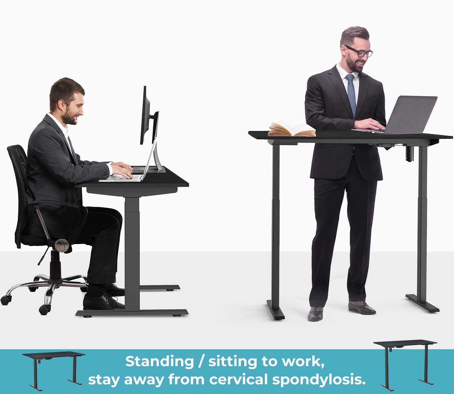 Ohuhu Adjustable Height Electric Standing Desk, 55x24 Inch Extra Large Stand Up Desk with 4 Settable Memory Heights Modern Ergonomic Home Office Desks Computer Table for Work Study