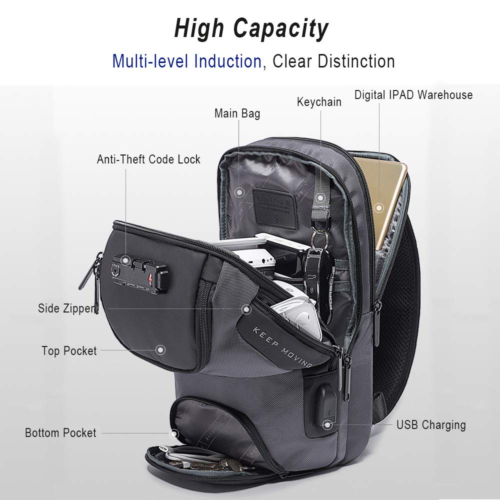 OZUKO Sling Backpack Sling Bag Crossbody Backpack Shoulder Casual Daypack Rucksack for Men (Gray)