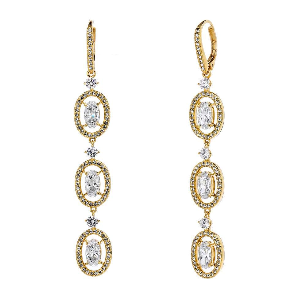 NADRI Oval Halo Triple Drop Leverback Earrings