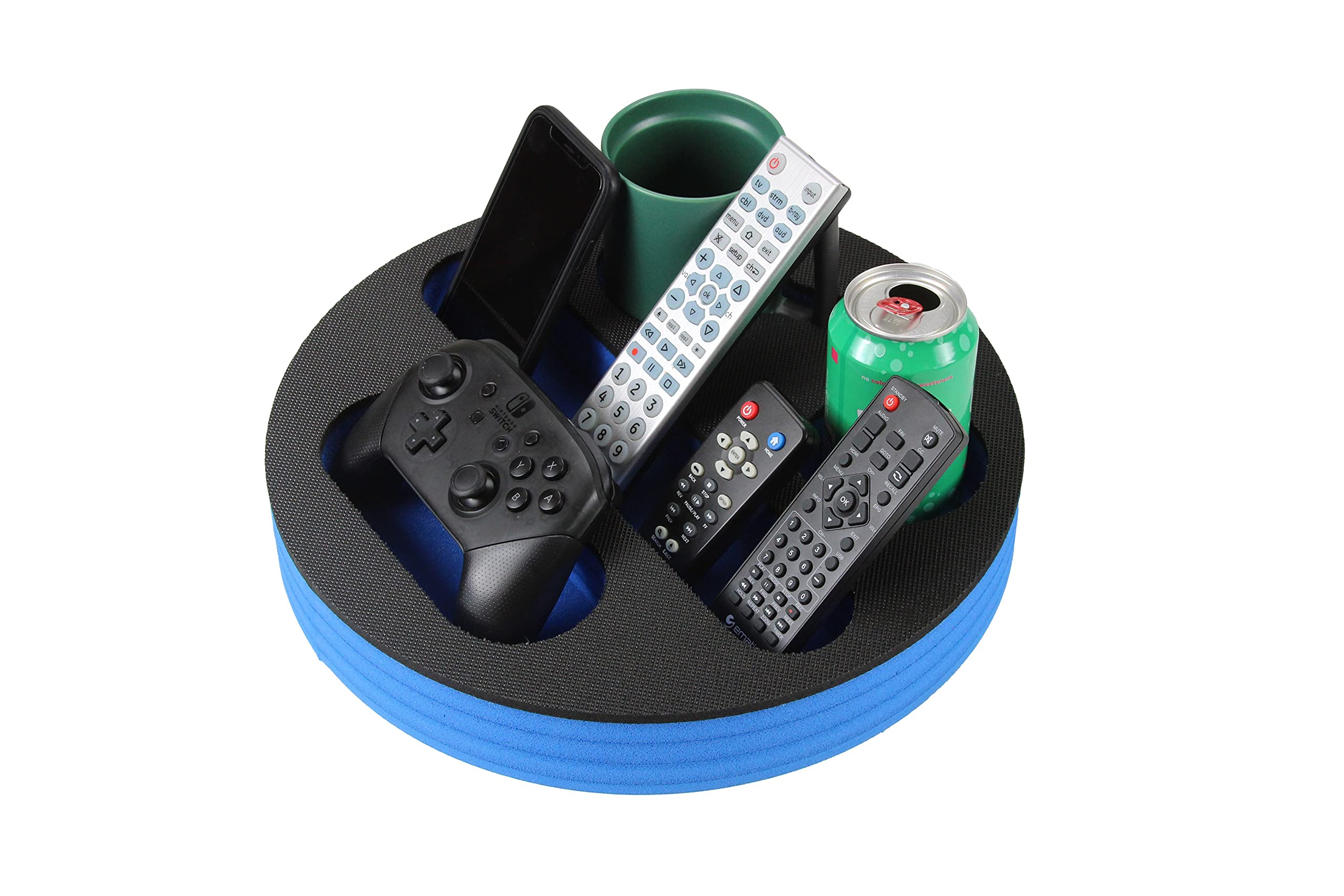 Polar Whale Couch Drink Holder Blue and Black Refreshment Tray for Sofa Bed Floor Car RV Lounge TV Room Durable Foam 4 Compartments with Game Controller Slot 13.75 Inches Wide