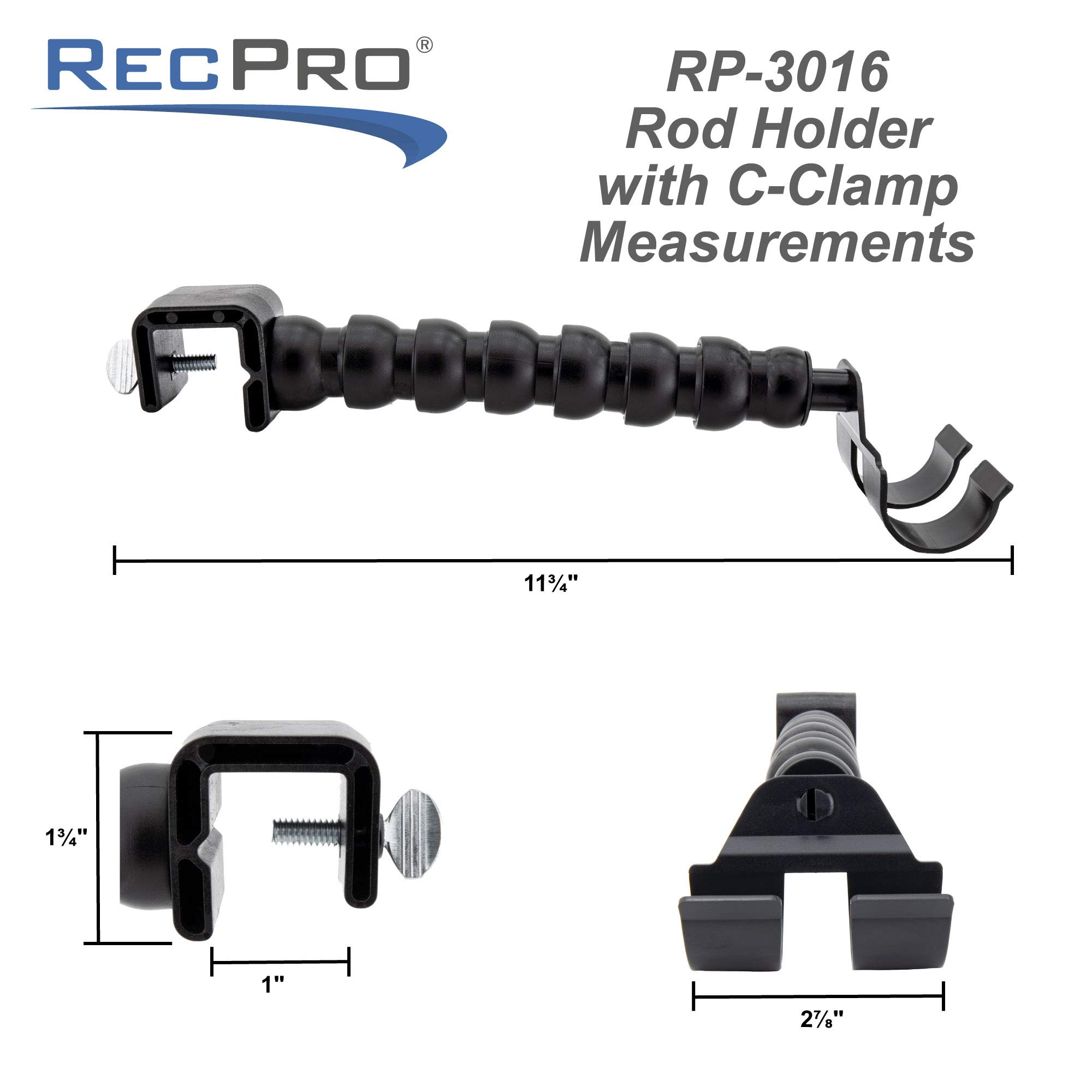 RecPro Ice Fishing Gear Multi-Flex Rod Holder | C-Clamp Style Mount | Clamp up to 1"