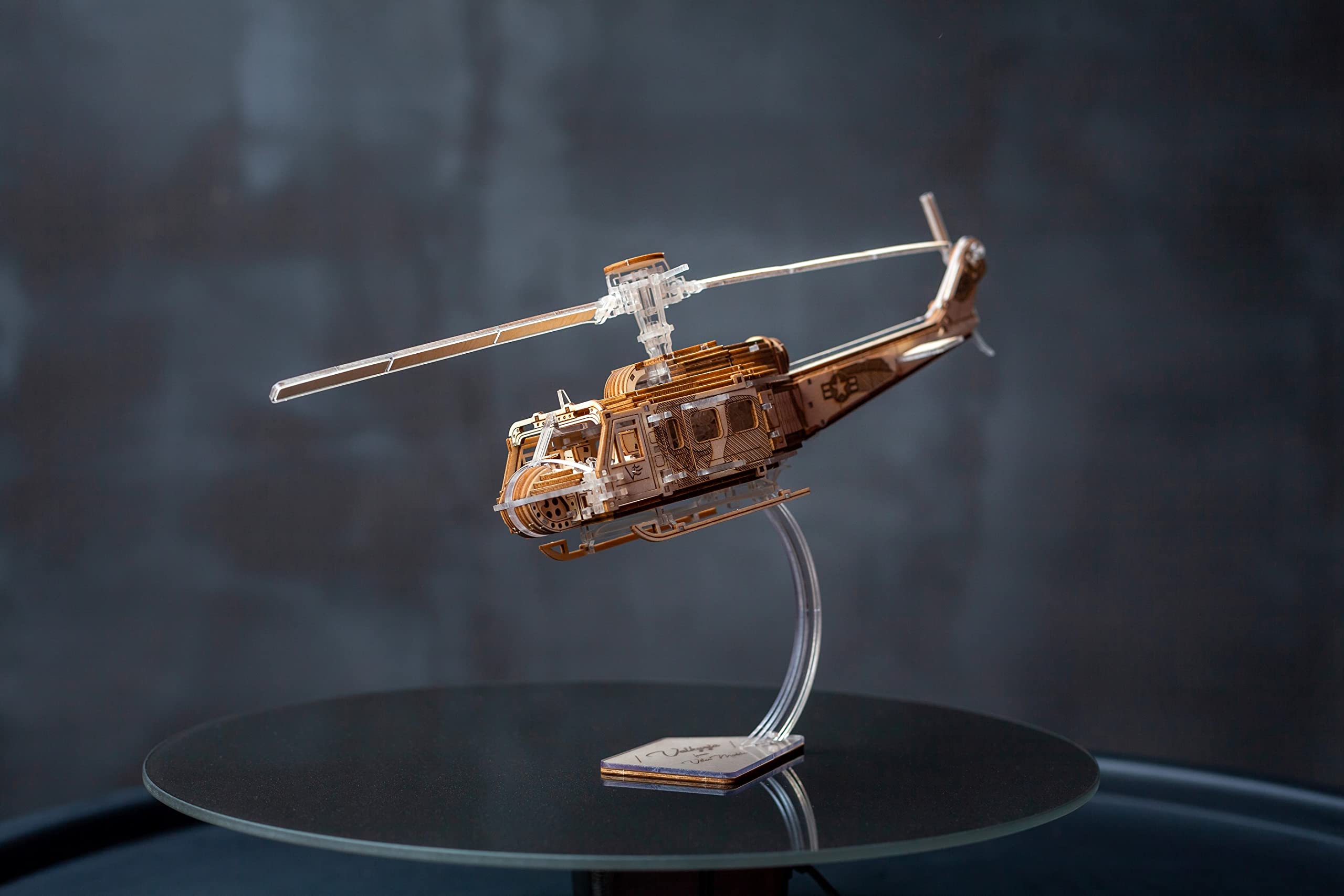 Veter Models Model Helicopter Kit Valkirja – Premium Quality Model for Adults – Durable Plywood and Plastic Construction – Open Door Engine Running– Moving Propeller