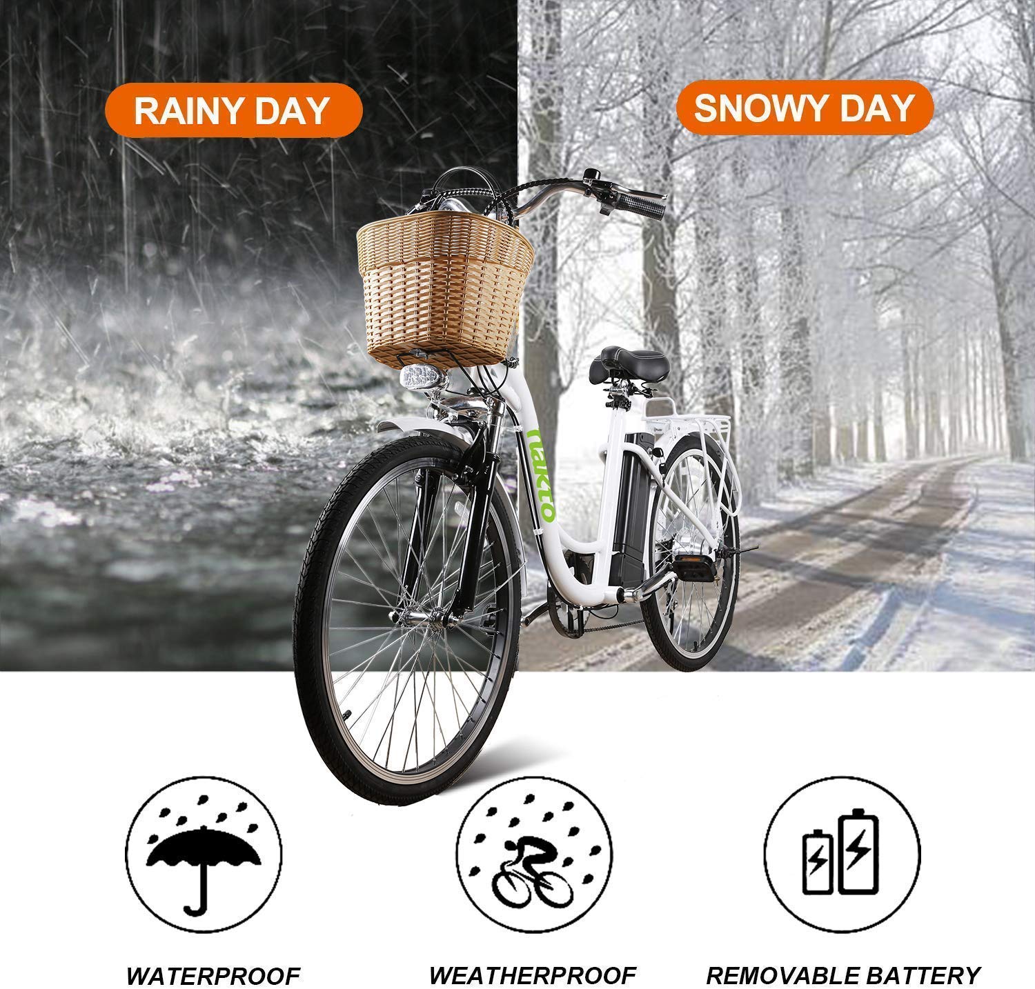 NAKTO 26" 250W City Electric Bicycle Sporting 6- Speed Gear EBike with Removable 250W 36V10A Lithium Battery …