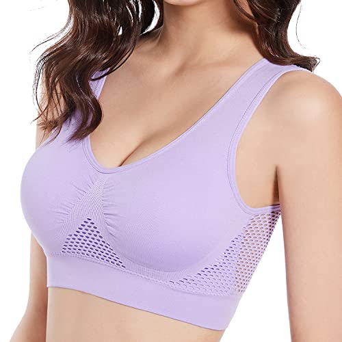 Racer Back Bra mesh Sports Bra for Women Longline Padded Bra Medium Support Yoga Workout (as1, Alpha, s, Regular, Regular, Standard, Purple, X-Large)
