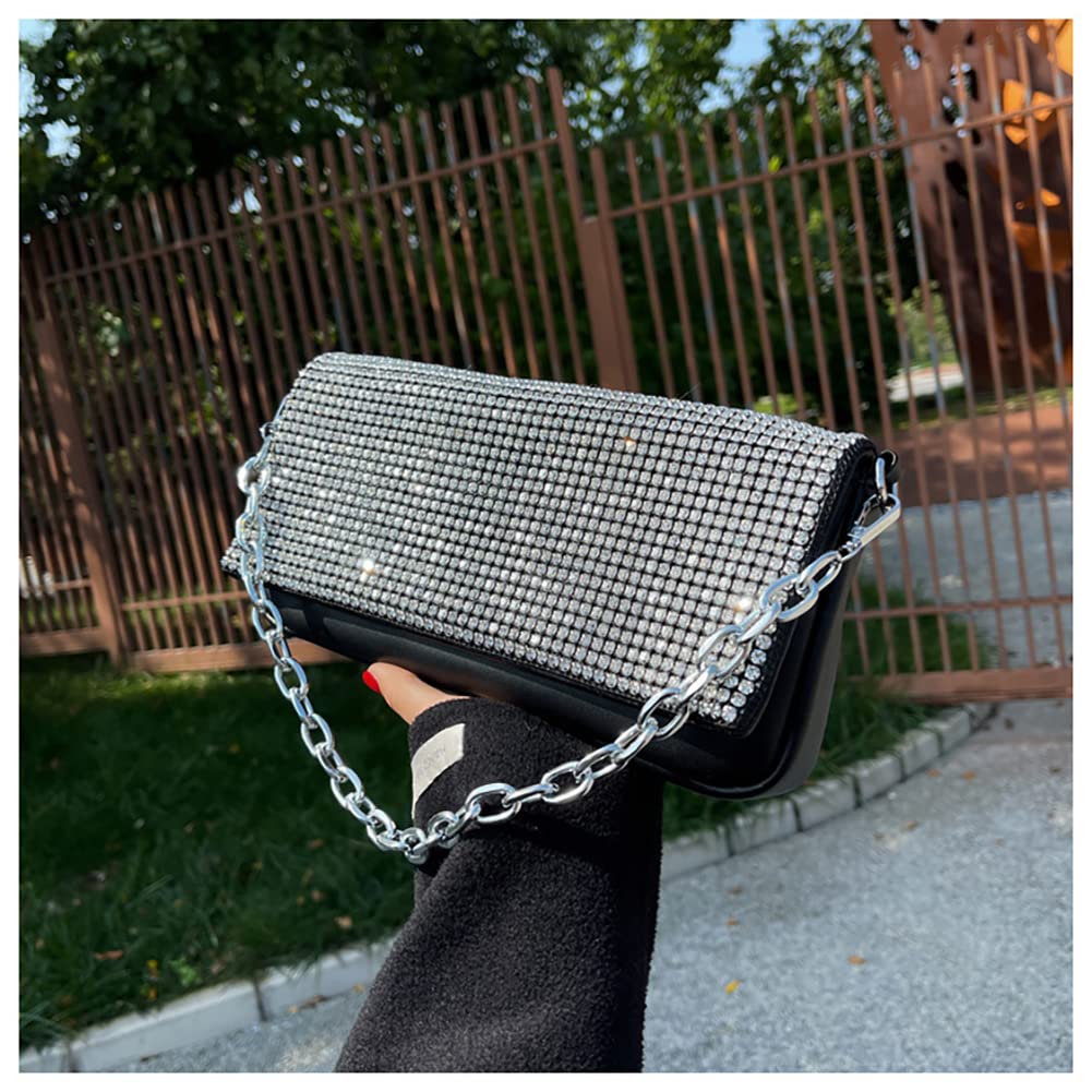 Rhinestone Bag for Women Crystal Glitter Evening Bags with Chain Strap Bling Purse Top Handle Handbag