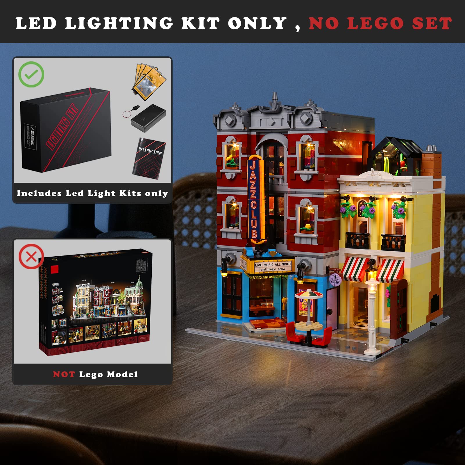 Xunsan LED Light Kit for Lego Jazz Club 10312 Building Blocks,Compatible with Lego Jazz Club Set,Light up Your Lego 10312 Model,Standard Version(NOT Include Lego Model)