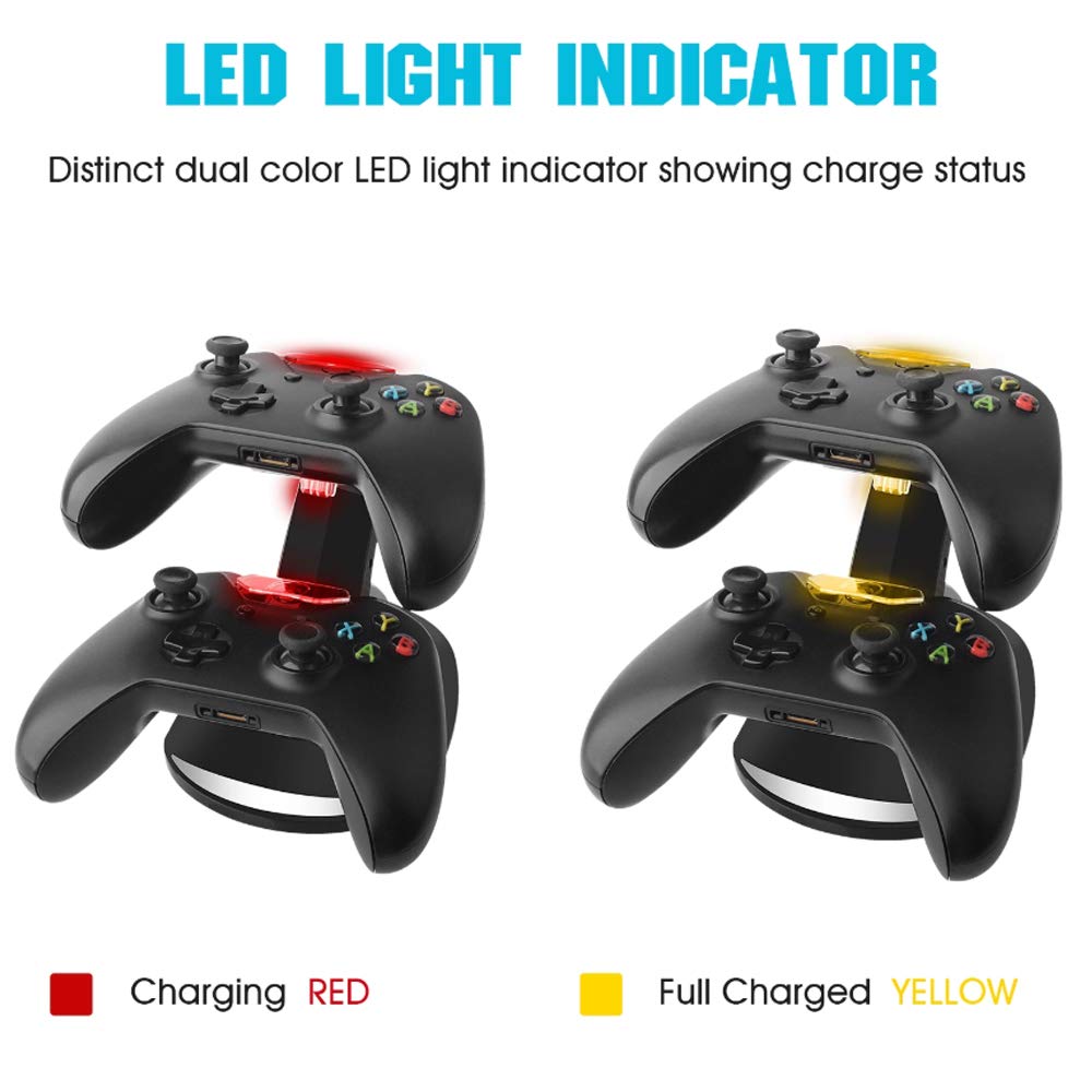 Megadream Controller Charger for XB One, Dual Dock Battery Charging Station Controller Charging Stand Dock with 2 Rechargeable 1200mAh Battery Packs for Xb one S/X/Elite, LED Indicator Light