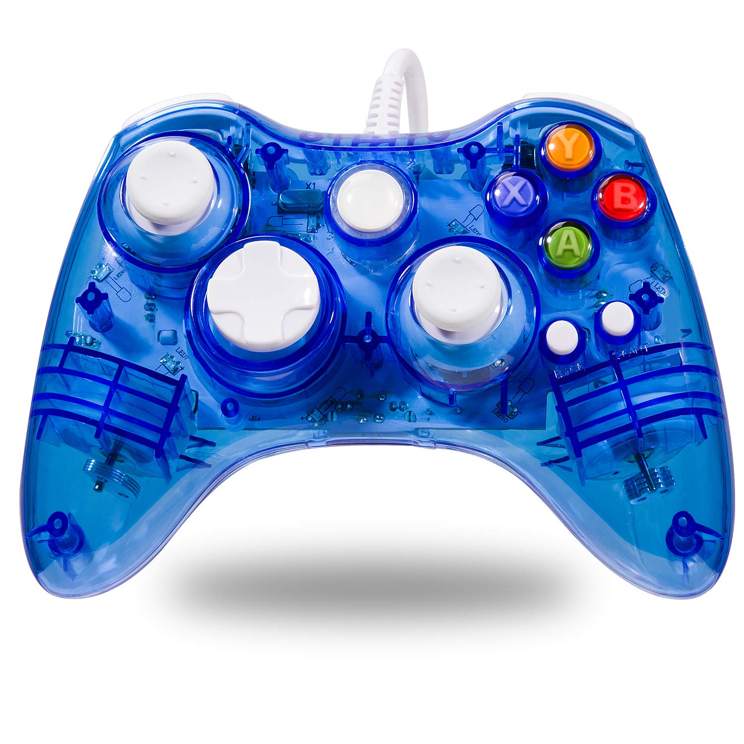 PRO GAMING 6 FT. LONG Wired Controller for Xbox 360,Xbox 360 Controller USB Gamepad PC Wired Joypad for Microsoft Xbox 360/Xbox 360 Slim/Windows 7 8 10 Game - GLOW BLUE
