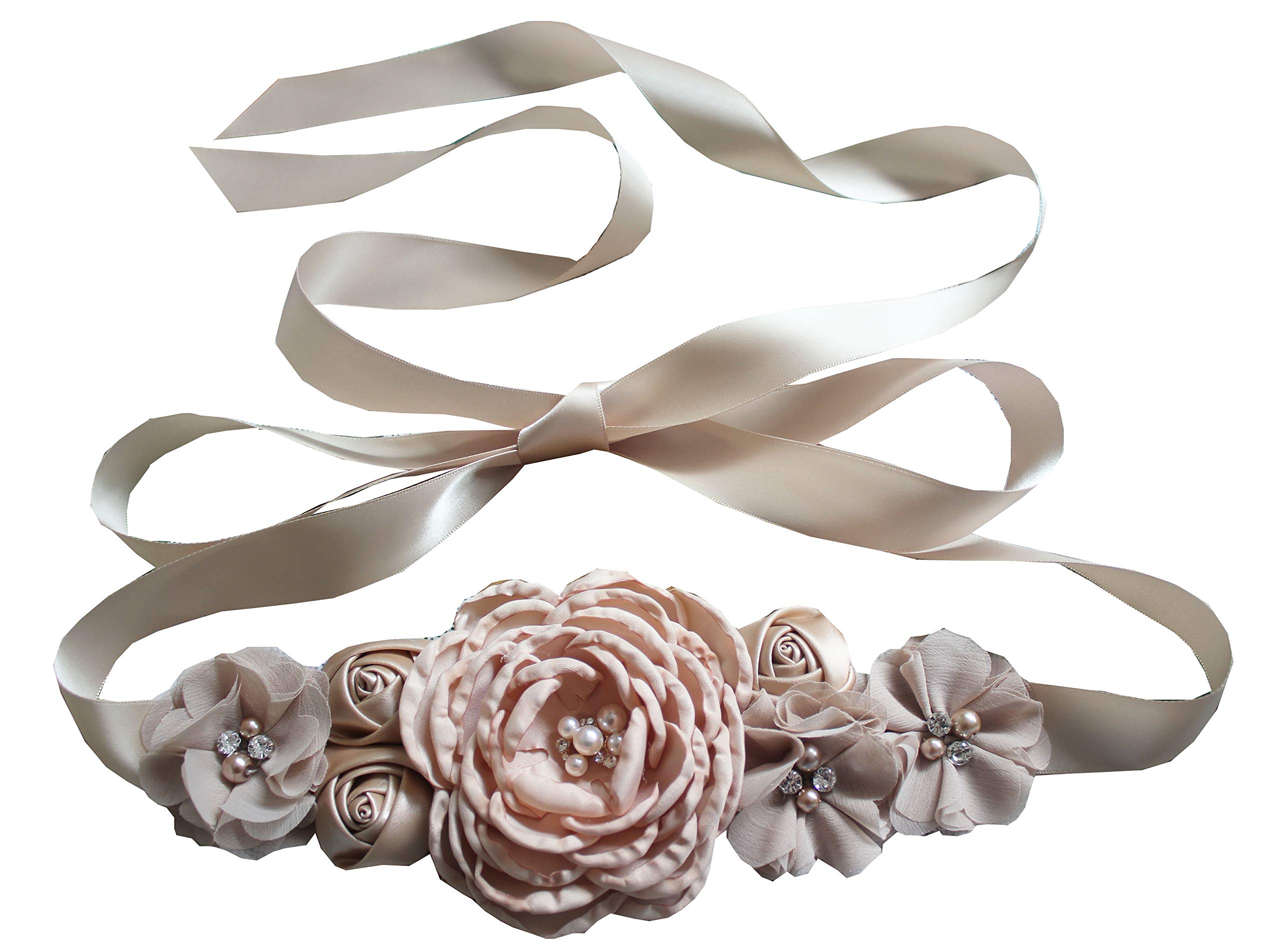 Nania Flowers materniry sash baby shower pregnancy belts for Mom to be (Champagne)