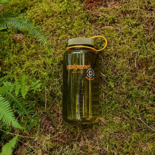 Nalgene Sustain Tritan BPA-Free Water Bottle Made with Material Derived from 50% Plastic Waste, 32 OZ, Wide Mouth,Olive