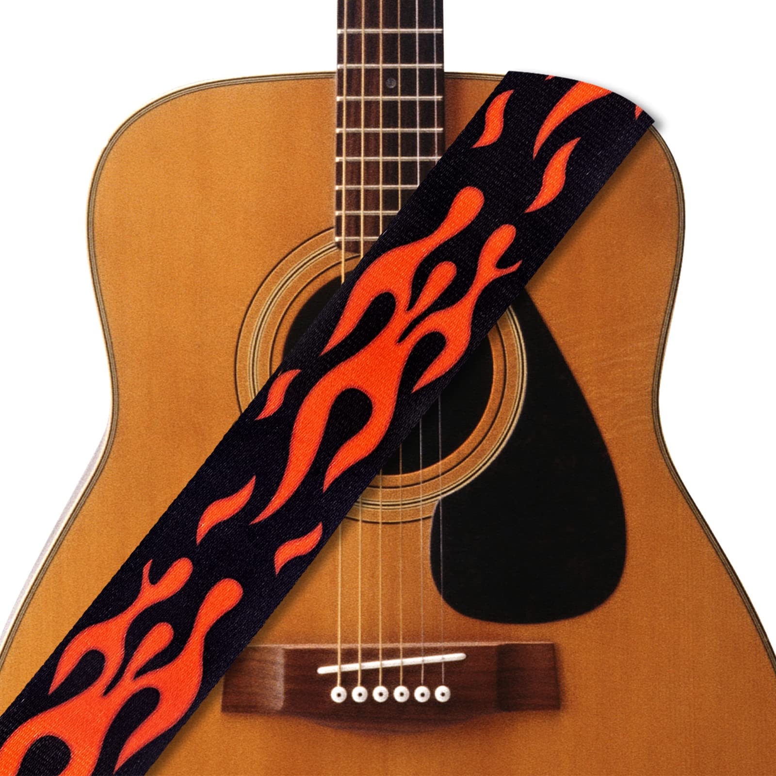 SINBRLAI Guitar Strap, Soft Polyester Cotton Red Flame Bass Guitar Strap Adjustable Length, Suitable for Bass, Electric, Acoustic Guitar