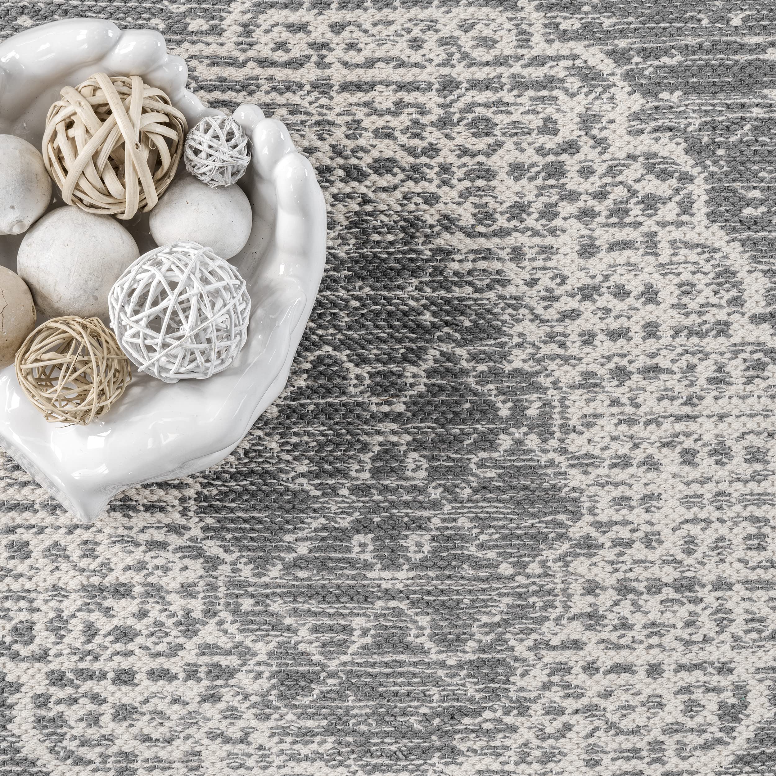 nuLOOM Ronnie Elegant Vintage Medallion Cotton Flatweave Area Rug, 8x10, Grey