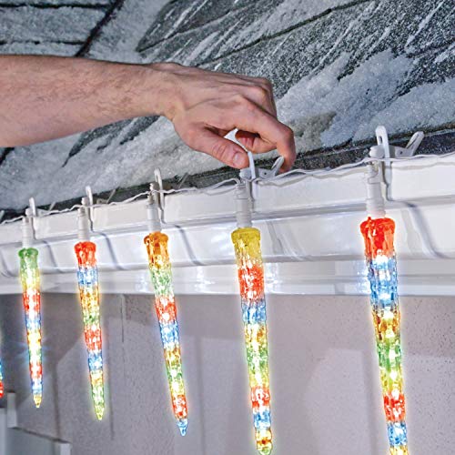Noma LED Quick-Clip Cascading Shooting Star Icicle Christmas Lights | Built-in Clip-On Icicle Lights | 10 Multi-Color Bulbs | 12.6 Ft. White Wire Strand