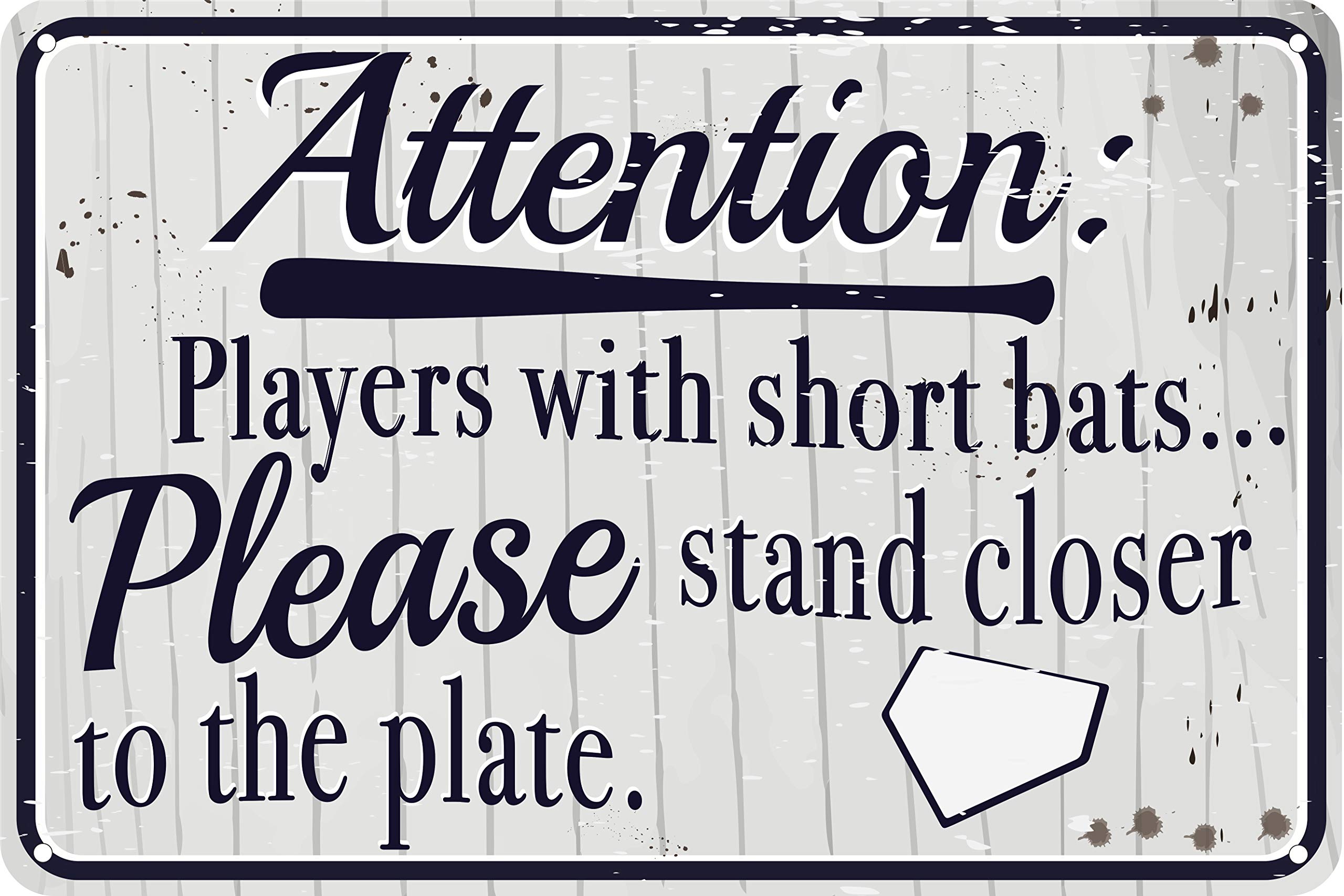 Players With Short Bats Please Stand Closer To The Plate 12" x 8" Funny Tin Sign Baseball Sports Themed Bathroom Decor Bar Man Cave