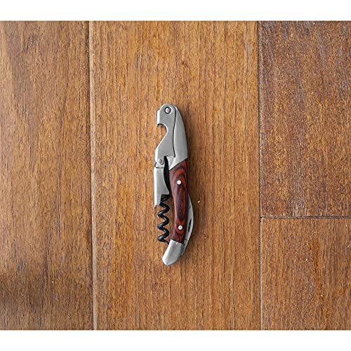 Twine Country Home Double Hinged Wood Corkscrew, Rosewood Inlay Wine Key, Bar Tool, Wine Opener, 4.75"