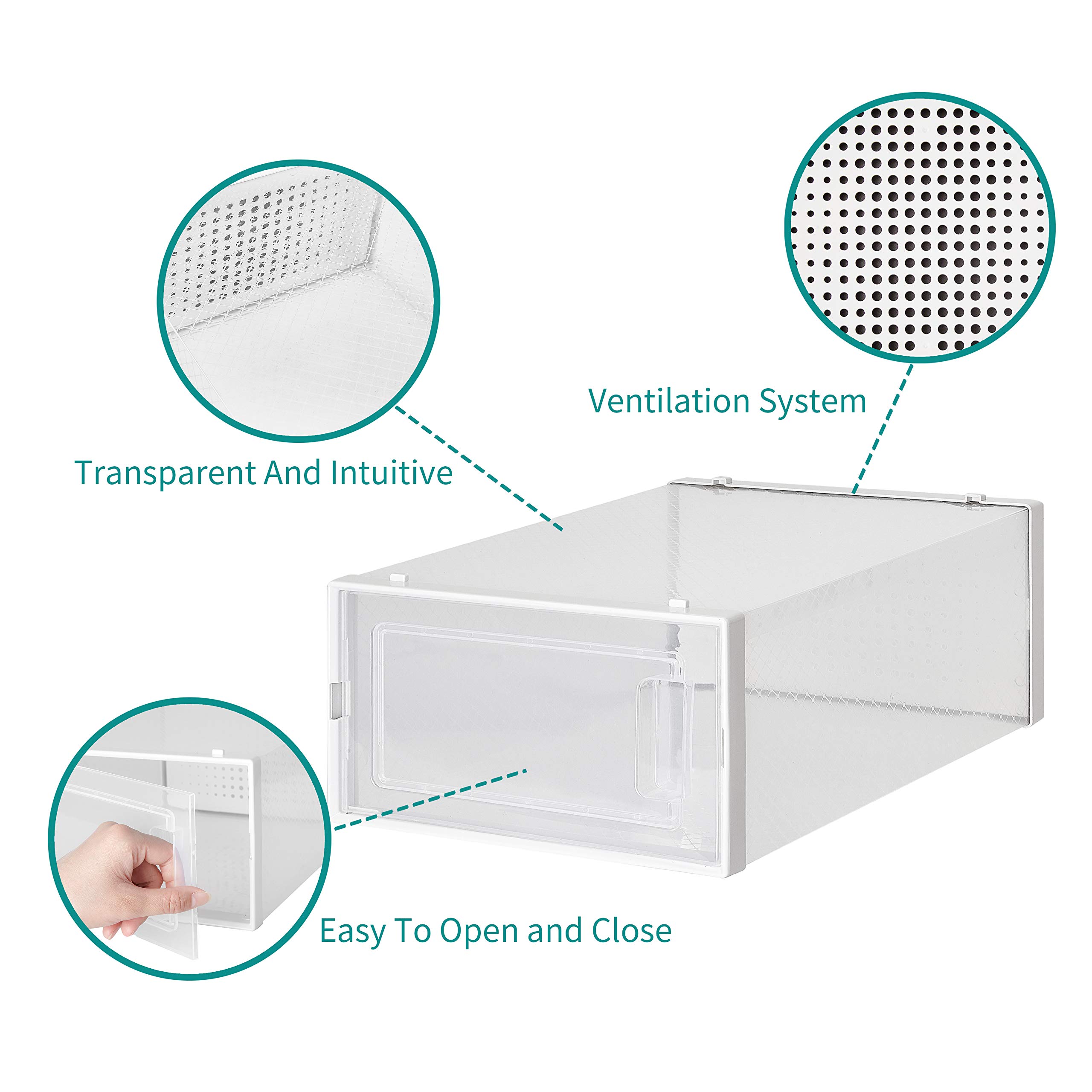 PARANTA Clear Shoe Storage Box, Plastic, Foldable And Stackable, Set Of 8, For Storage And Display Of Men And Women Shoes, White (Medium)