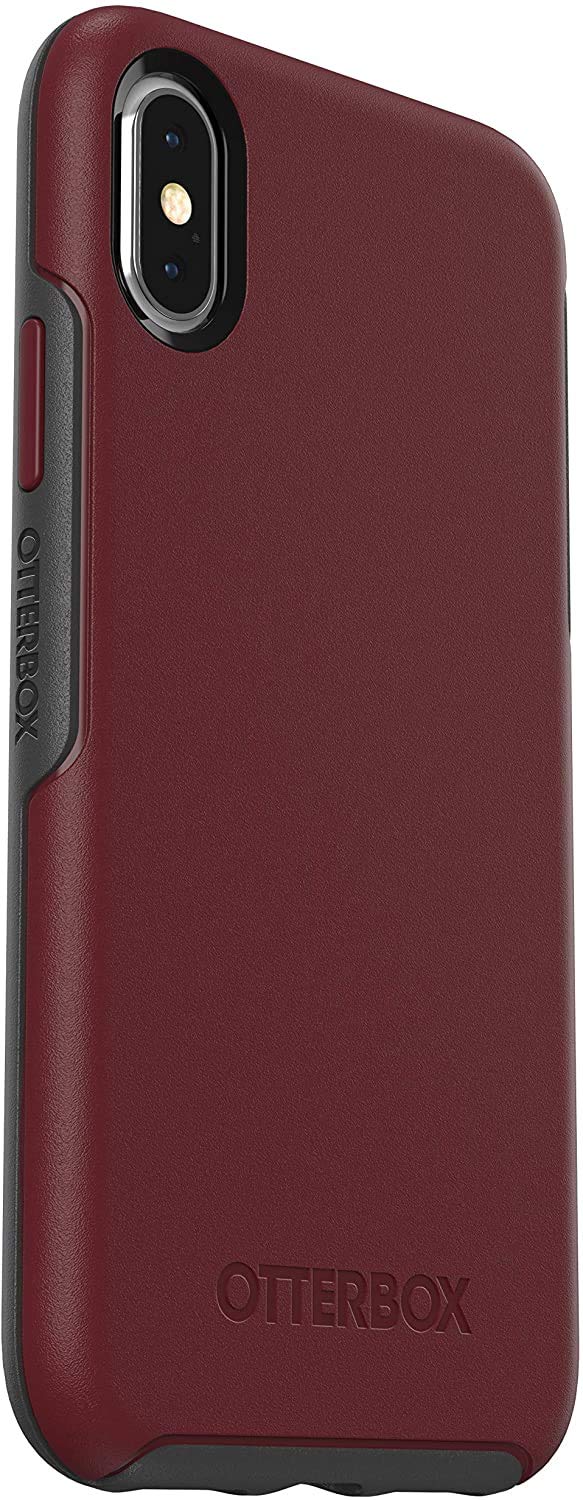 OtterBox Symmetry Series Slim Case for iPhone X & iPhone Xs with Screen Protector and Cleaning Cloth - Eco-Friendly Packaging - Fine Port (Cordovan/Slate Grey)