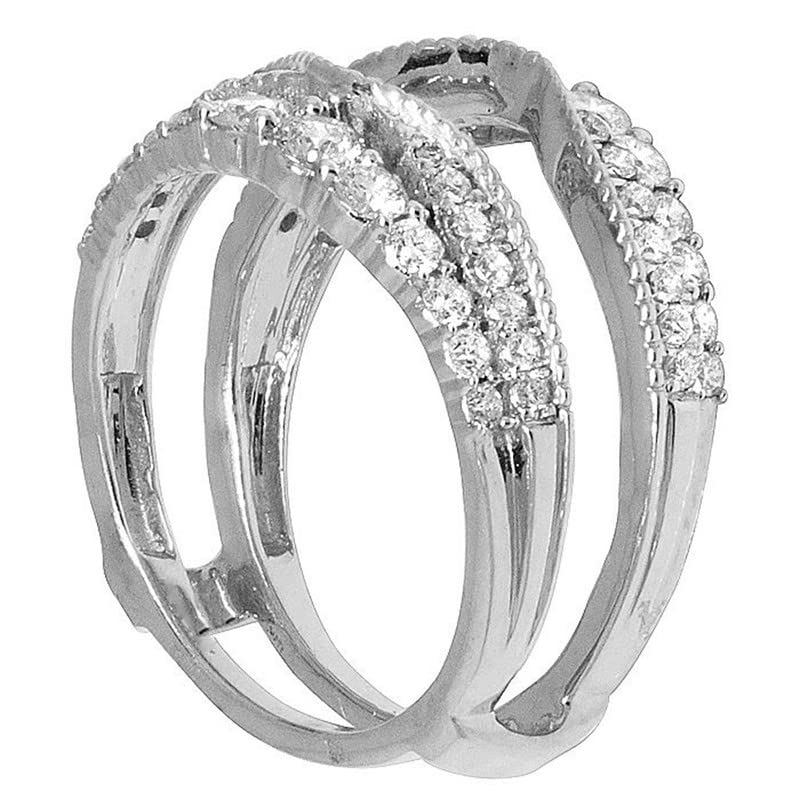 tusakha 1.25Ct Round Cut White Diamond 14K White Gold Over Solitaire Jacket Milgrain Enhancer Ring Size 6 For Women's