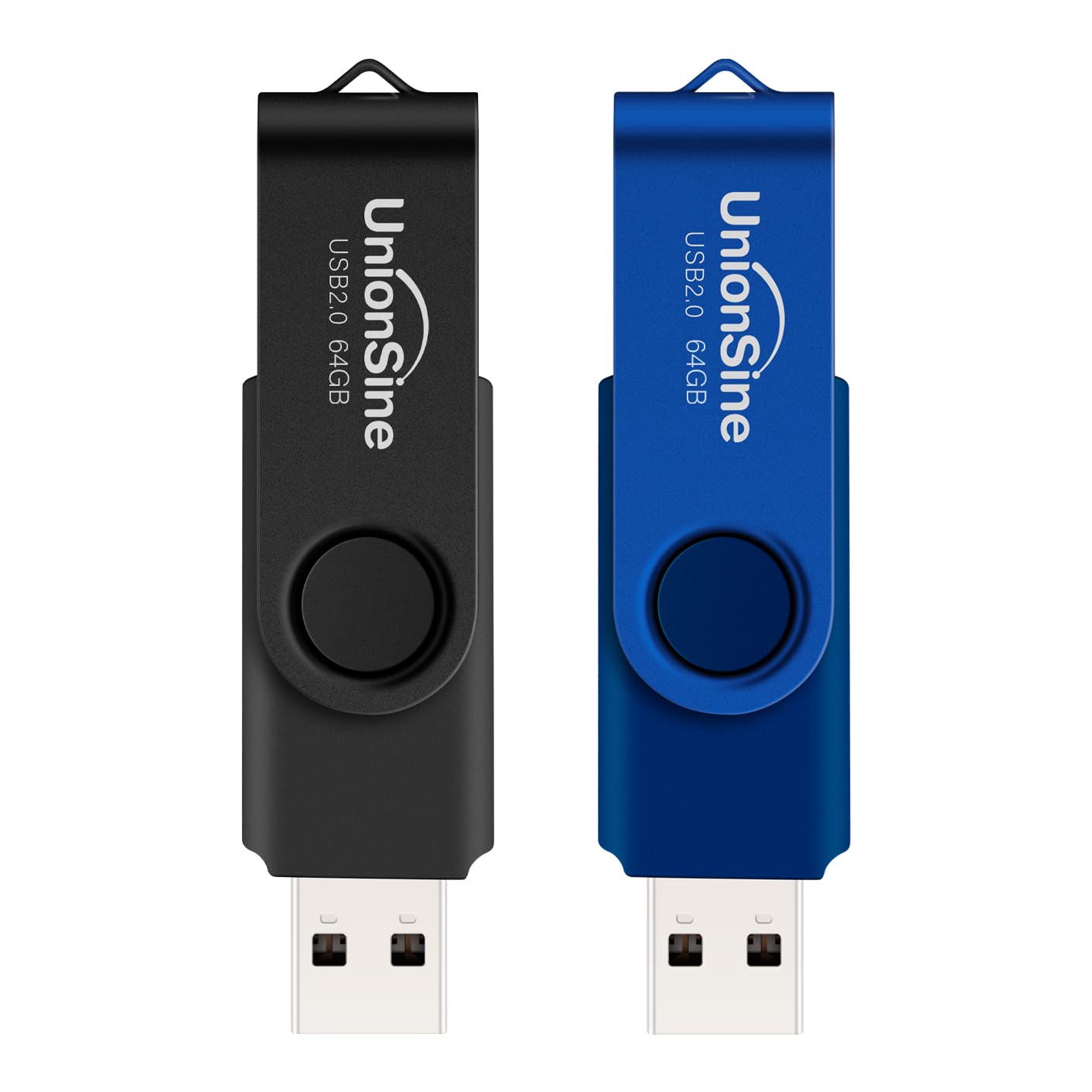 UnionSine 64GB USB Flash Drive 2 Pack,360° Memory Stick Swivel Flash Drives Pen drive, Zip Drive, Jump Drive,FD-201(2 Pack, Black/Blue)