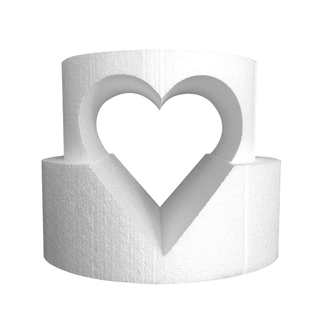 Shape Innovation - Round Cake Dummy Set 8” x 4” top Tier and 10” x 4” Bottom Tier with a 6” Heart Cutout - Perfect for Wedding Cakes, Birthday Cakes, Display Cakes, Window displays, Parties