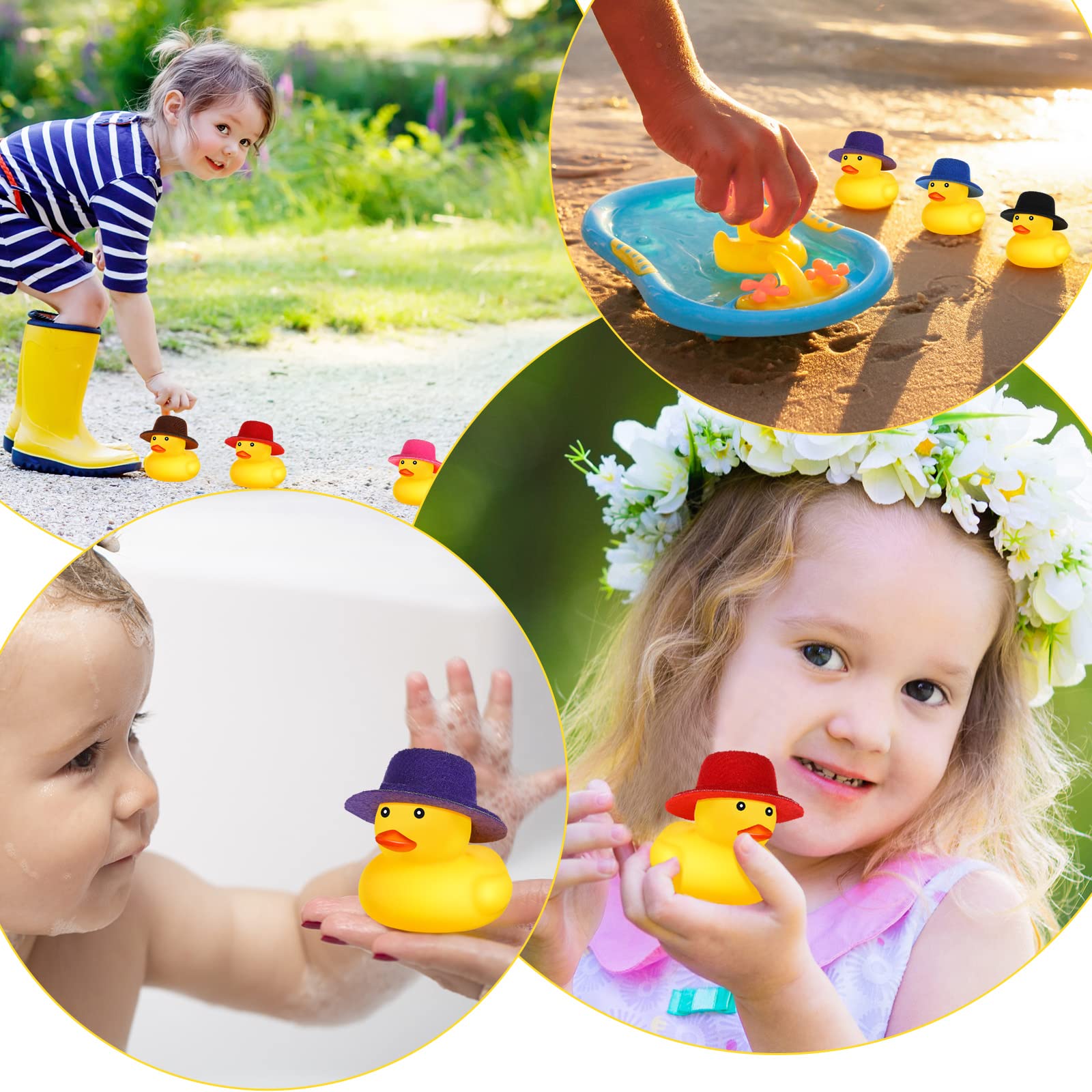 Yellow Rubber Ducks with Hats Halloween Rubber Ducks Pack of 12, Mini Bath Toys Squeaky Bathtub Tiny Ducks Mini Ducks for Bathtub Duckies Gift for Halloween Baby Shower(Flat Cap)