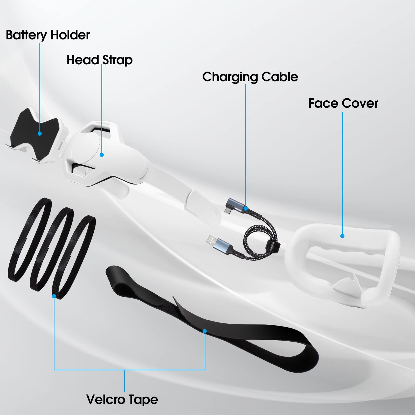 VR Accessories For Oculus Quest 2 Accessories For Oculus Quest 2 Head Strap For Meta Quest 2 Accessories Adjustable Head Strap with Head Cushion and Extra Battery Bank Holder Face Cover and Charging Cable