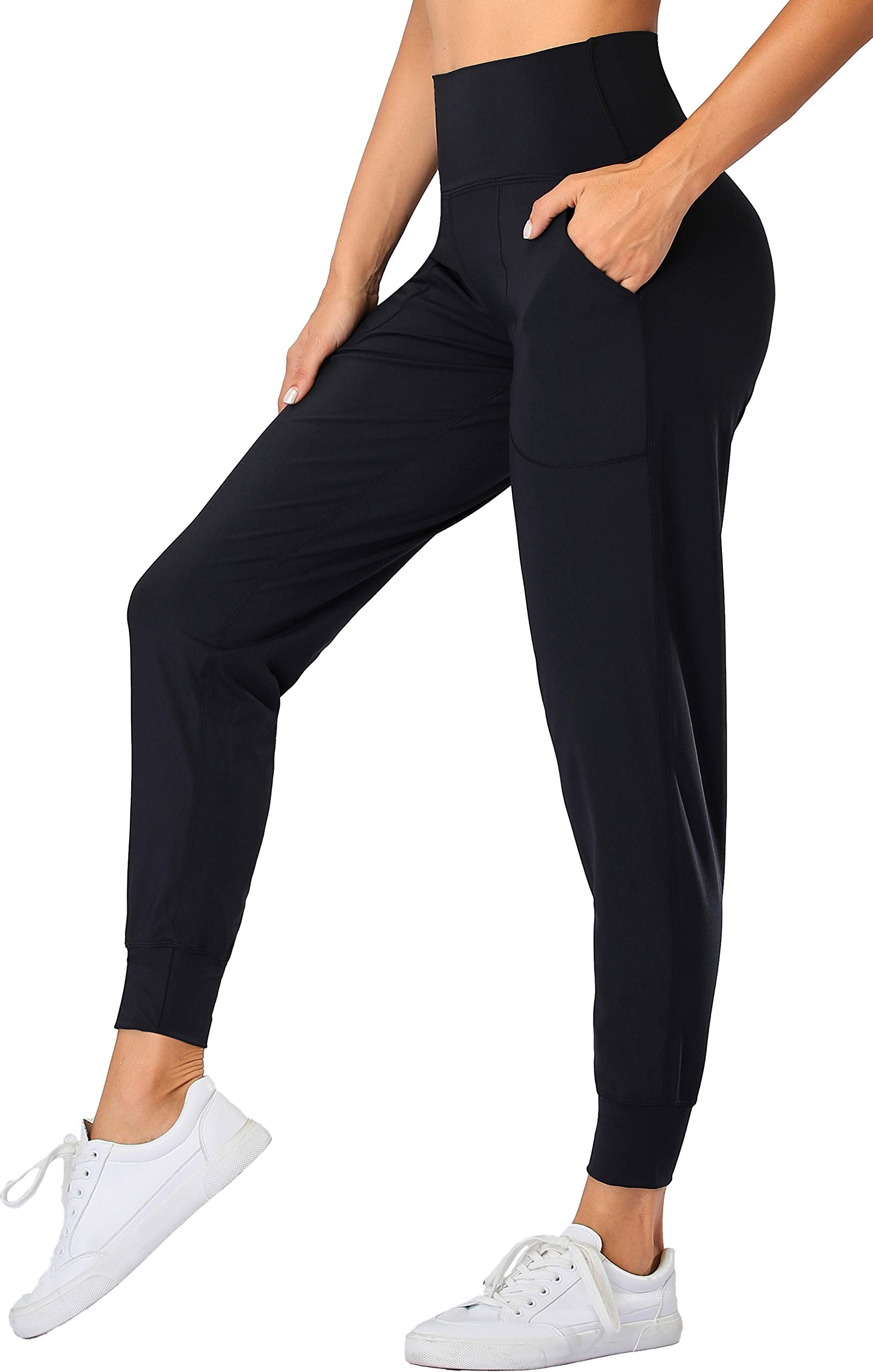 Oalka Women's Joggers High Waist Yoga Pockets Sweatpants Sport Workout Pants Black XL