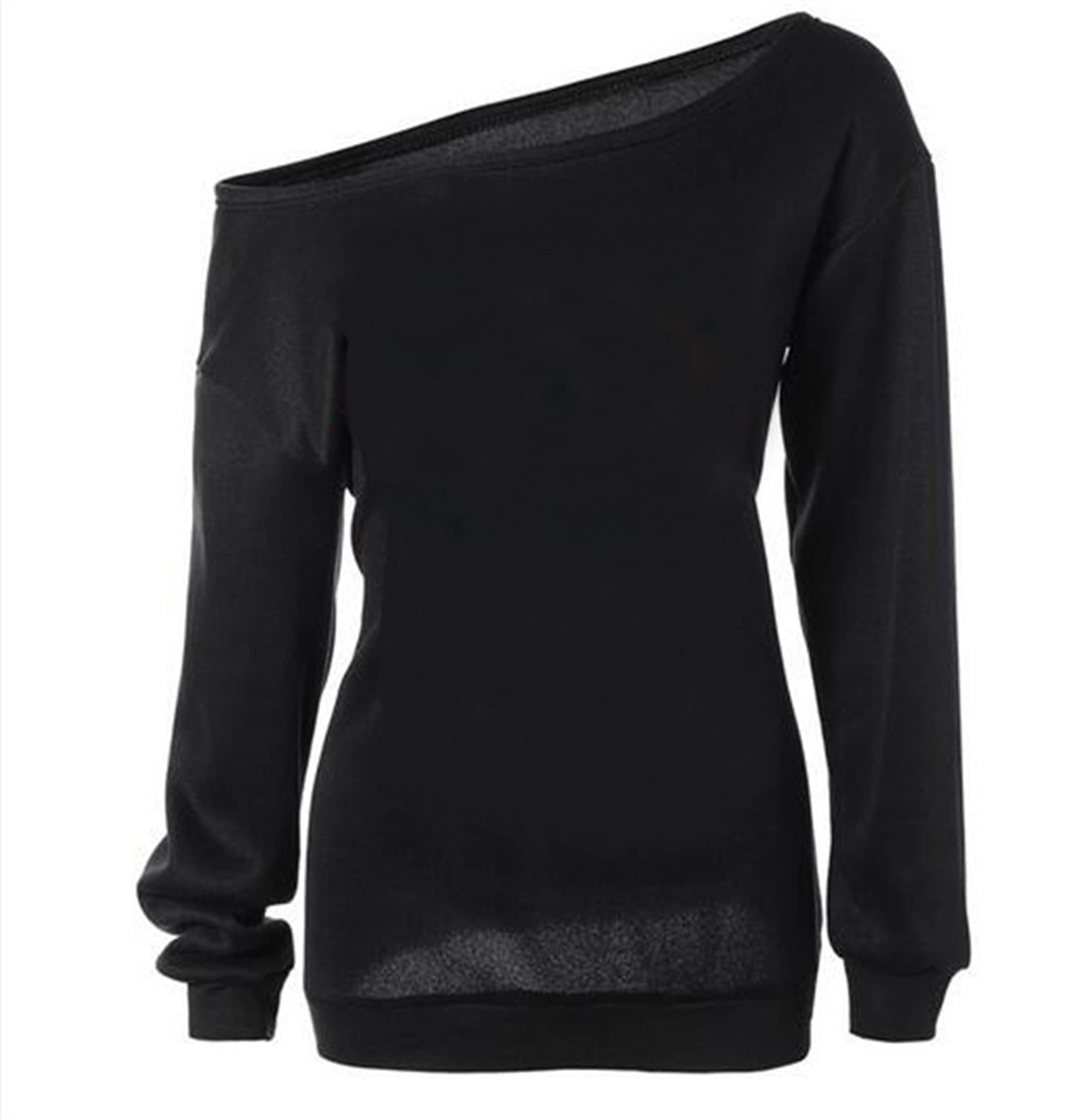 lymanchi Women Wide Neck Sweatshirt Off Shoulder Long Sleeve Casual Loose Shirts 107 Black XL